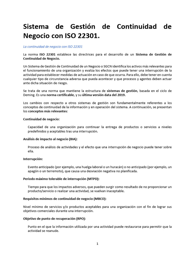 Sistema de Gestión de Continuidad de Negocio Con ISO 22301 | PDF | Business