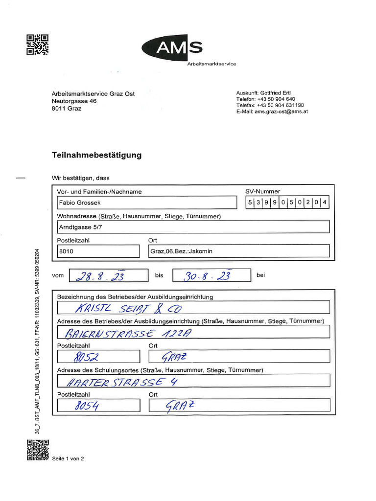 AMS BestÃ Tigung | PDF