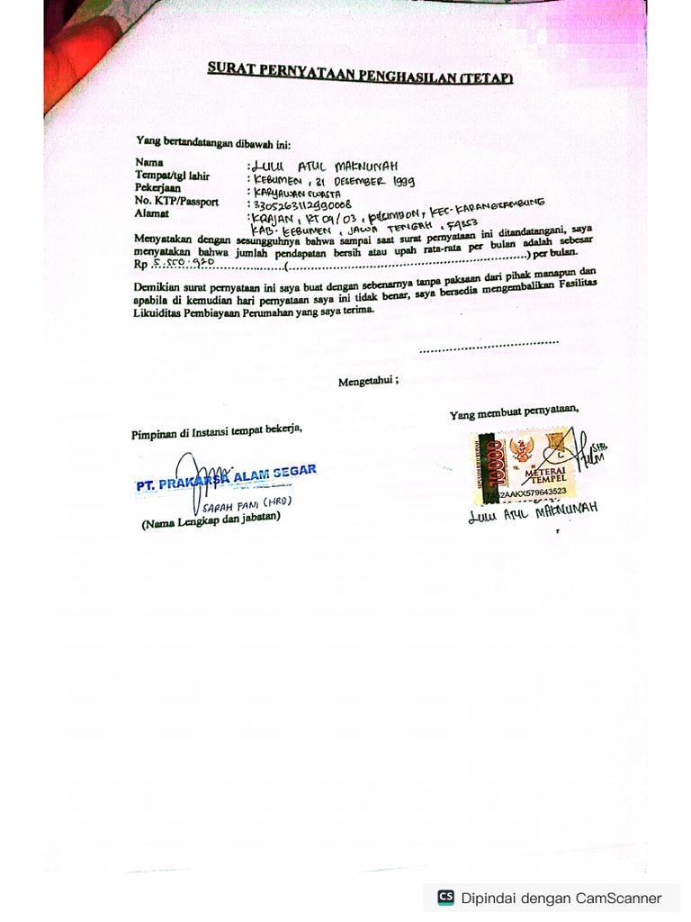 SK Penghasilan Lulu | PDF