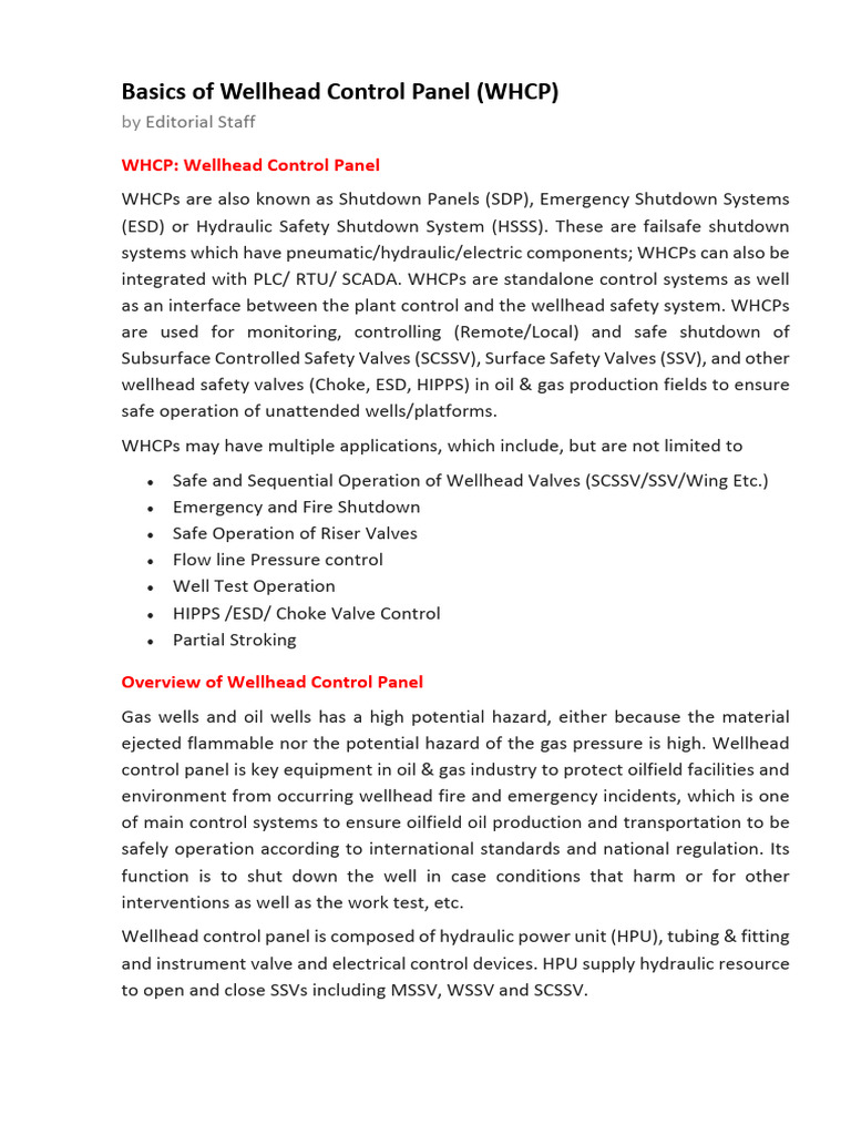 Basics of Wellhead Control Panel | PDF | Valve | Pump