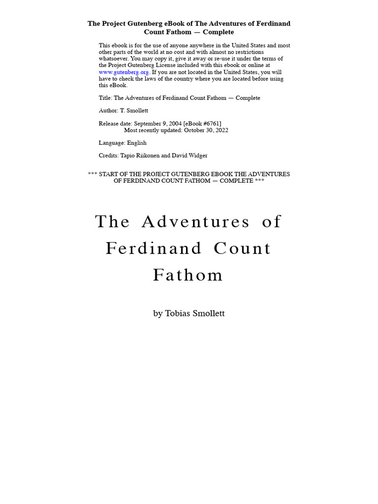 Adventures of Ferdinand Count Fathom | PDF | Tobias Smollett