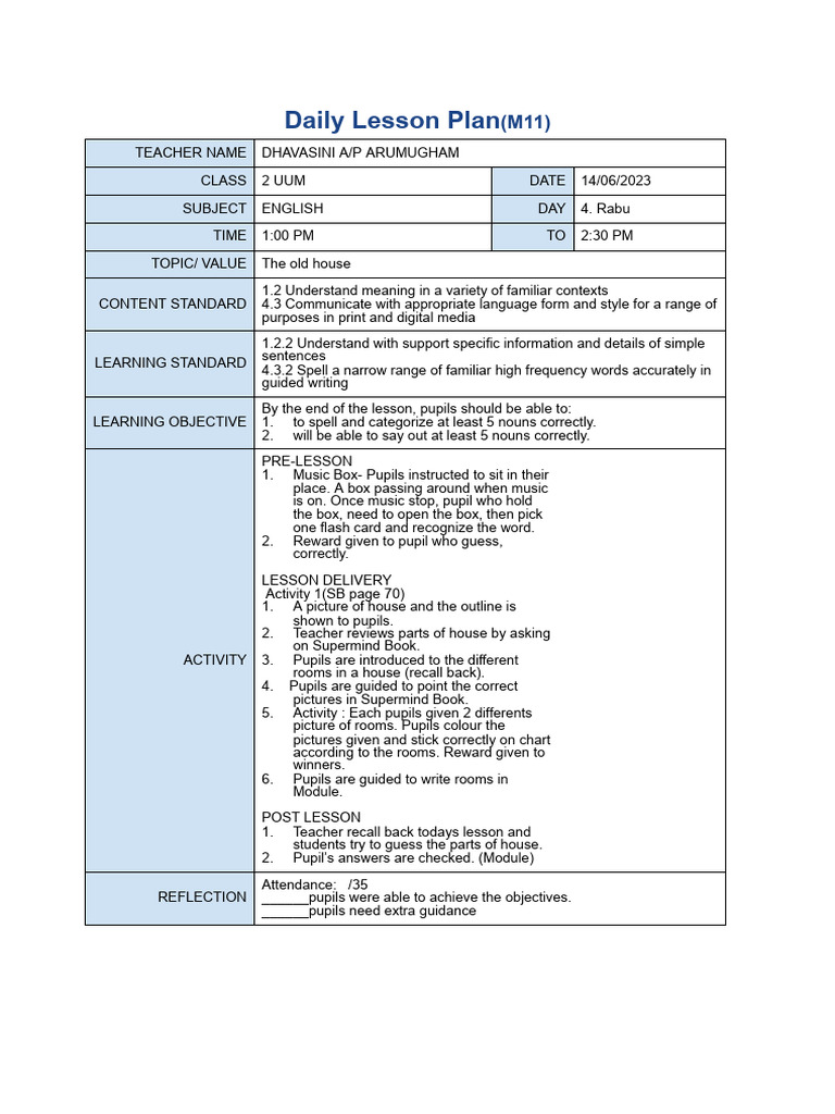 RPH Observation 1 2023 | PDF | Lesson Plan | Learning