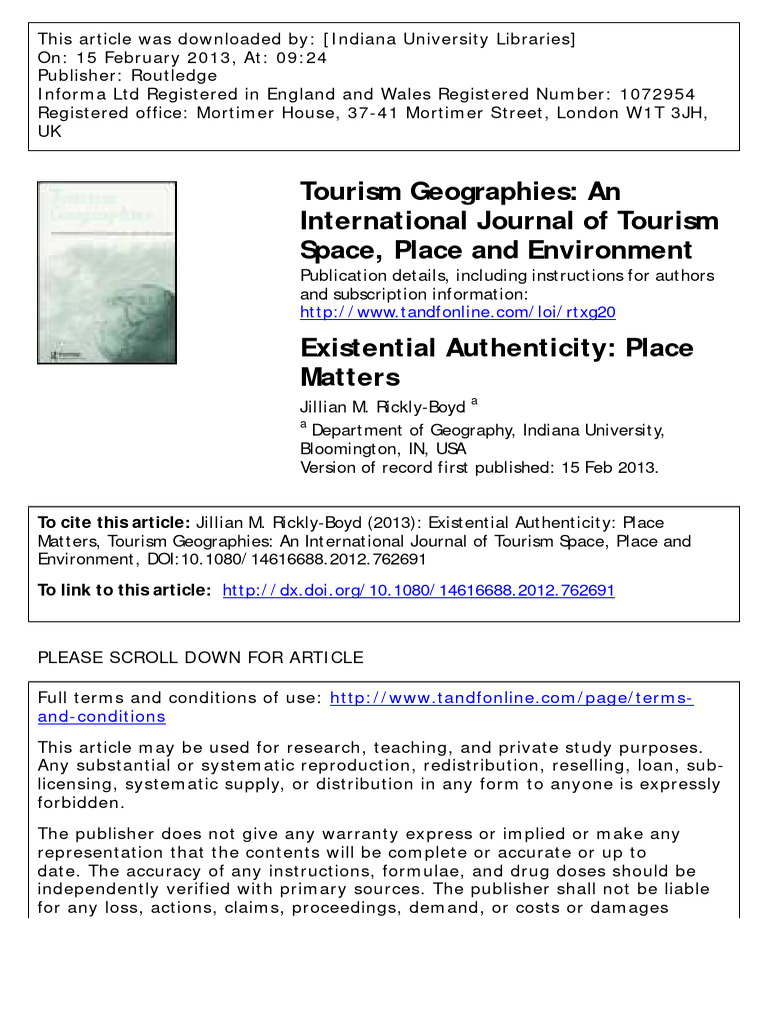 Existential Authenticity Place Matters | PDF | Authenticity (Philosophy) | Experience