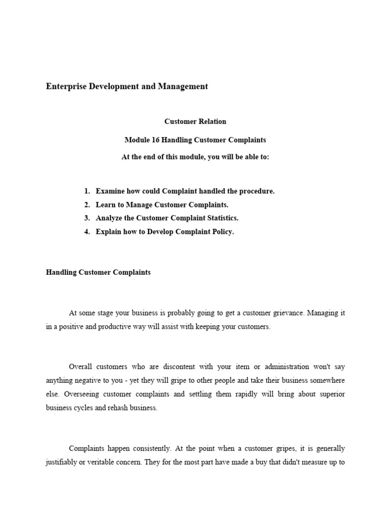 Week 16 Module-Handling Customer Complaints PDF | PDF
