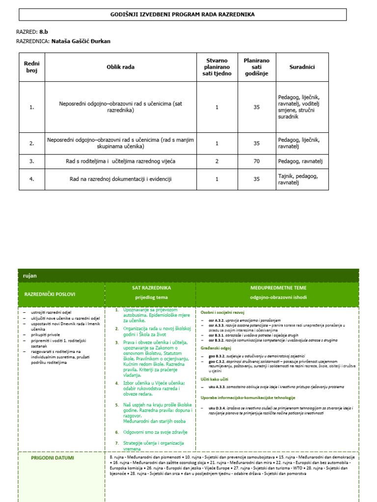 GIK Sat Razrednika 8 - B | PDF