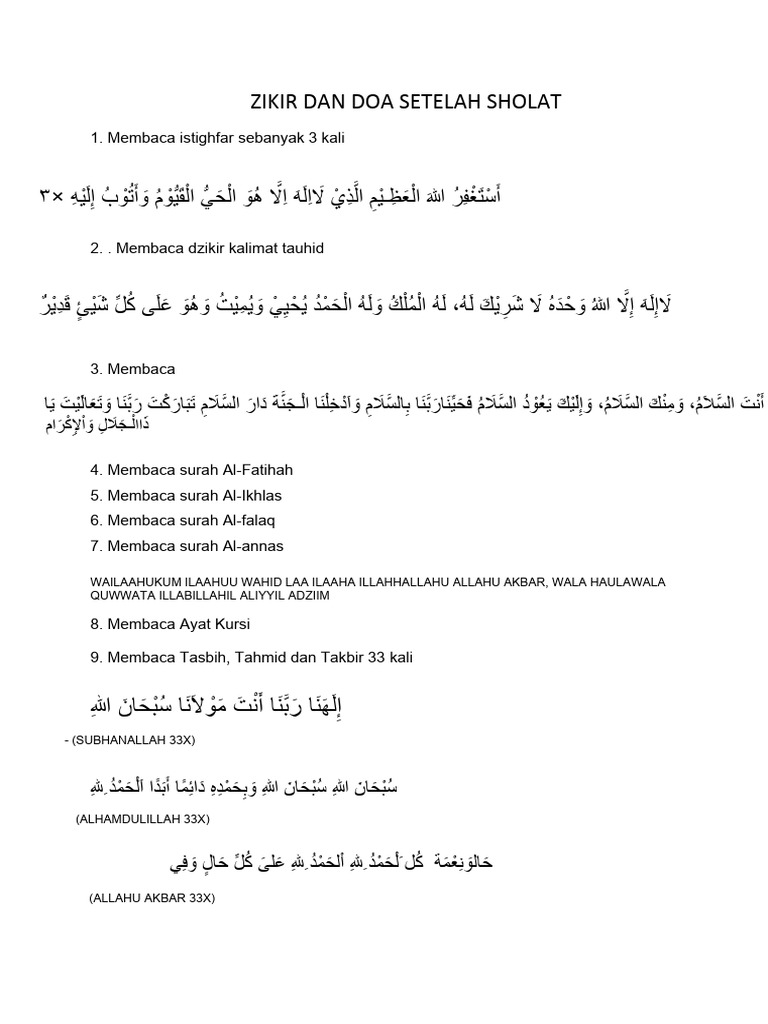 Zikir Dan Doa Setelah Sholat | PDF