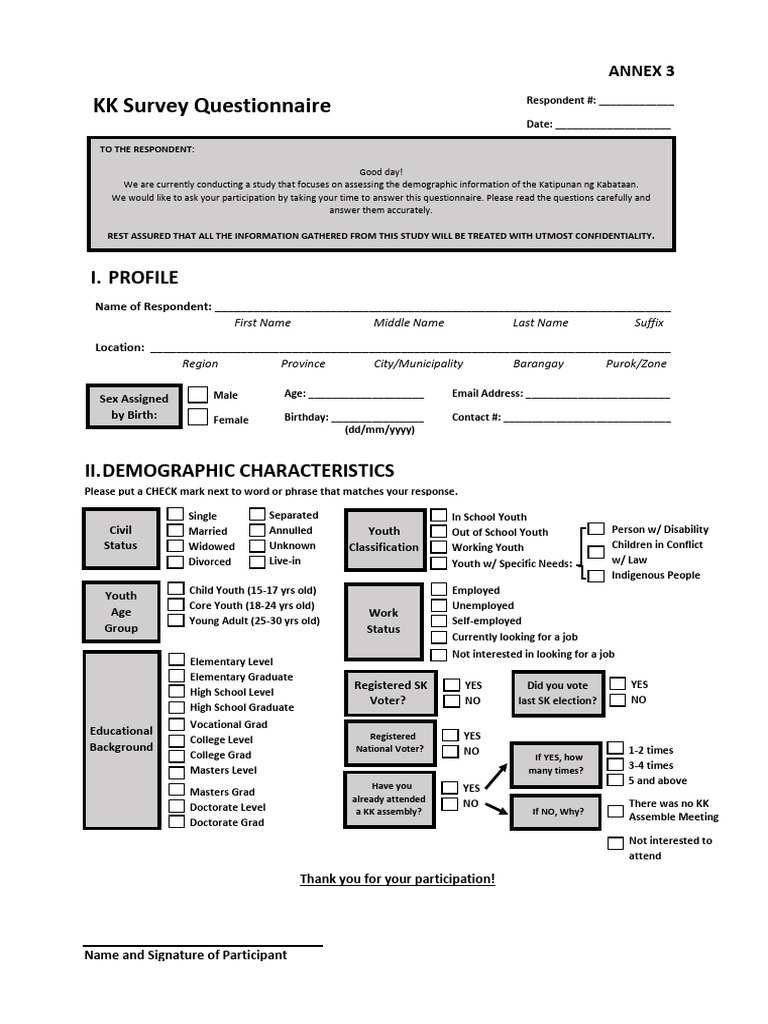 KK Survey Questionnaire - Annex 3 | PDF