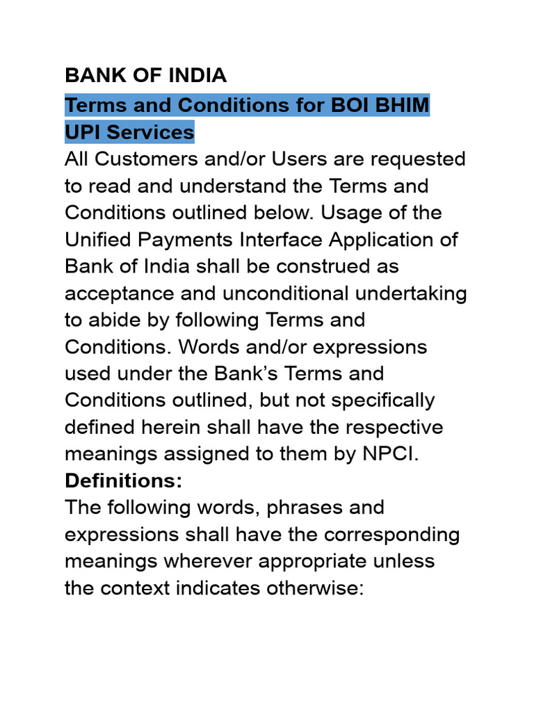 BoI UPI Terms and Conditions | PDF | Service Industries | Financial ...