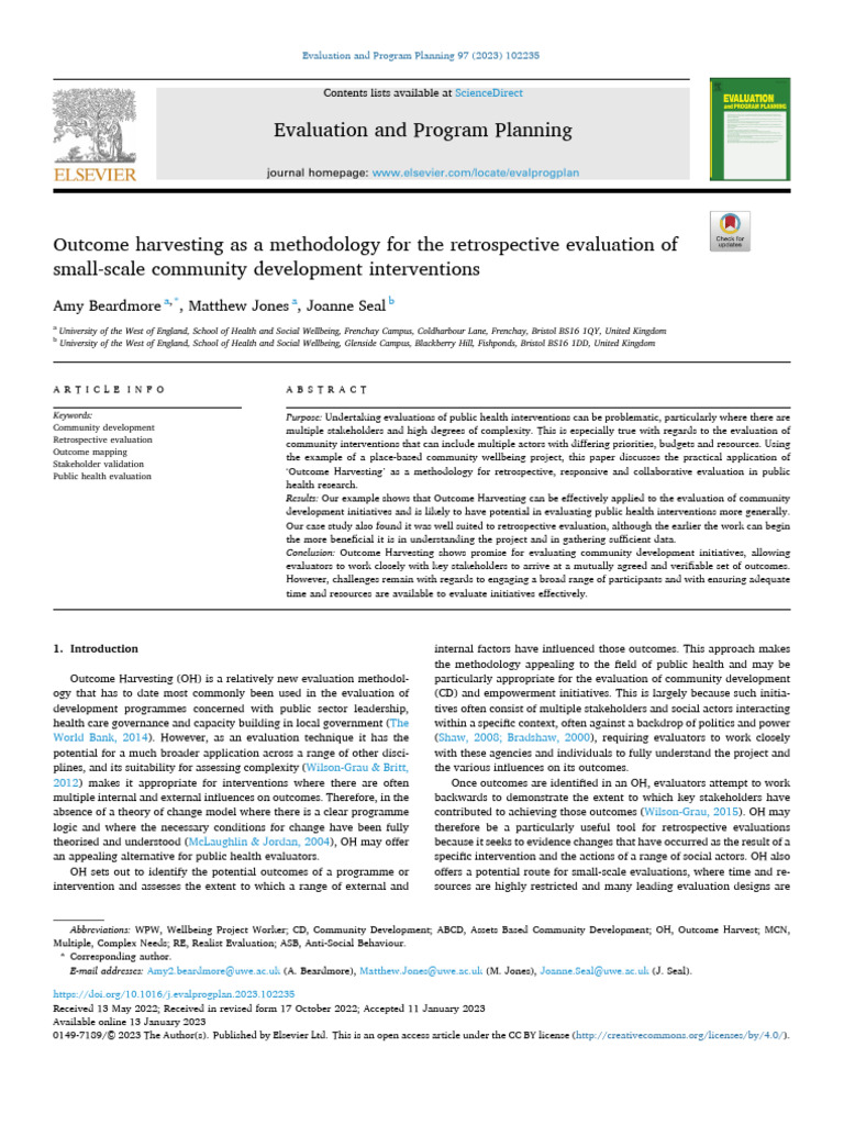 Outcome Harvesting As A Methodology For The Retrospective Evaluation of ...