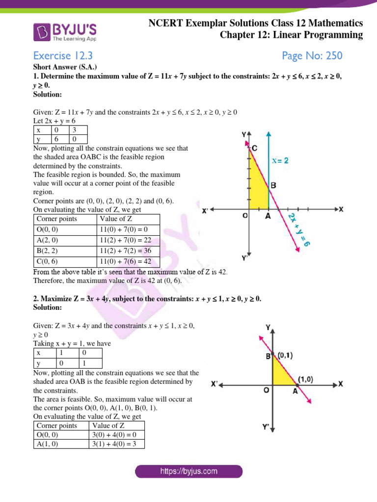 Ncert Exemplar Sol Class 12 Mathematics Chapter 12 | PDF | Linear Programming | Mathematics Of ...