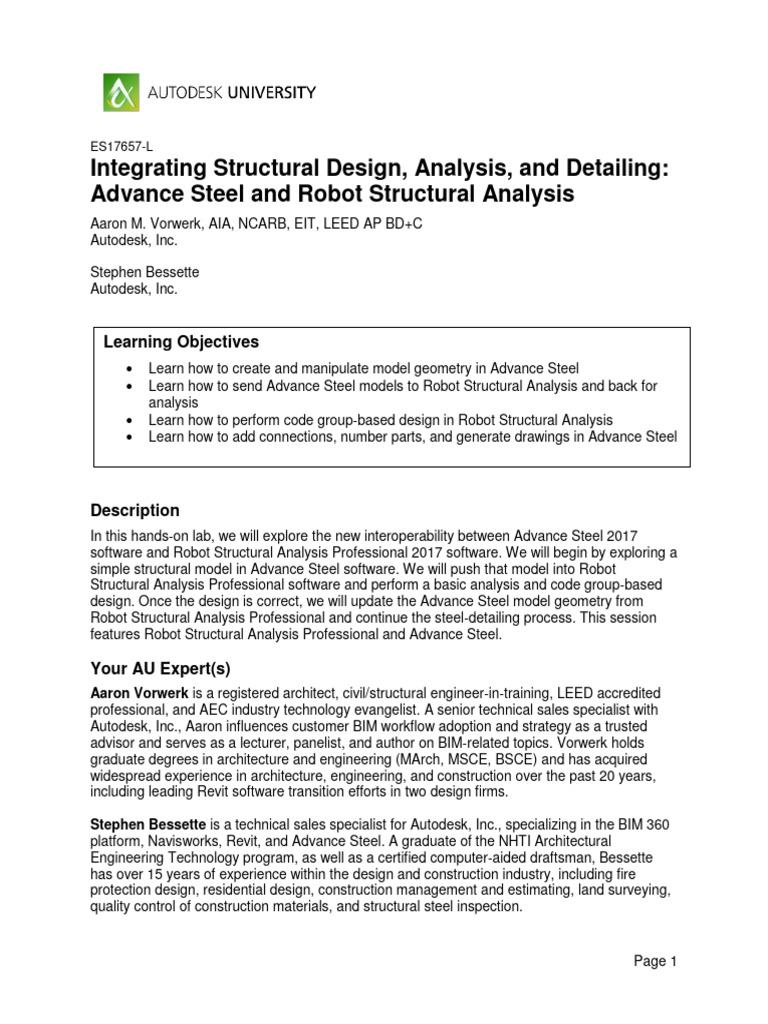 Advance Steel and Robot Structural Analysis | PDF | Autodesk Revit ...