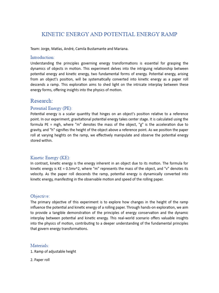 Kinetic Energy and Potential Energy Ramp | PDF | Potential Energy ...