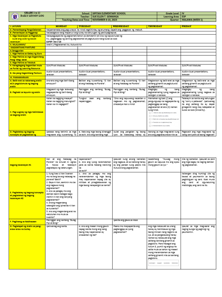 DLL - Esp 4 - Q2 - W1 | PDF