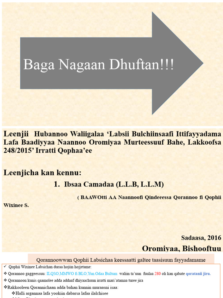 Leenjii Labsii Lafa Baadiyyaa (Llabsii 248-2015) - ILQSO | PDF