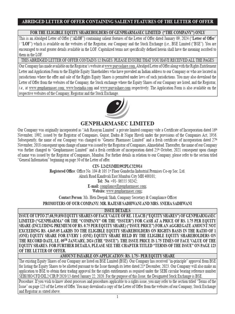 2 - Genpharmasec Ltd. - Abridged | PDF | Stocks | Abbott Laboratories