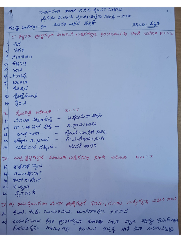 1PUC Kannada Madari Uttara Patrike | PDF