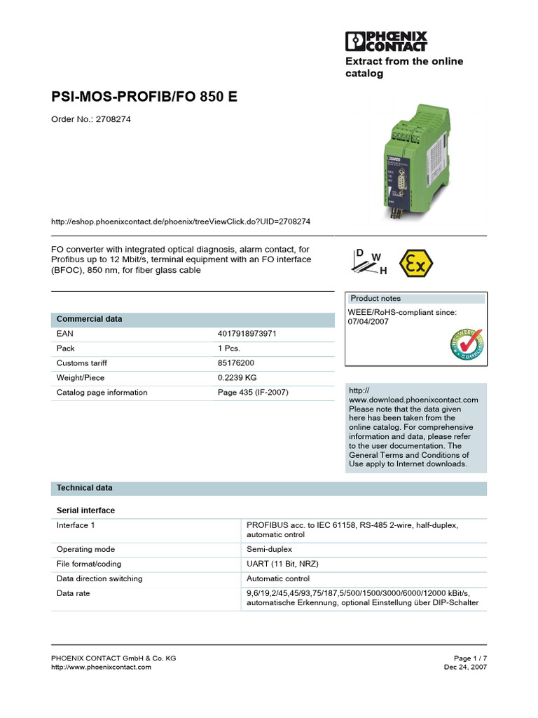 Psi-Mos-Profib/Fo 850 E: Order No.: 2708274 | PDF
