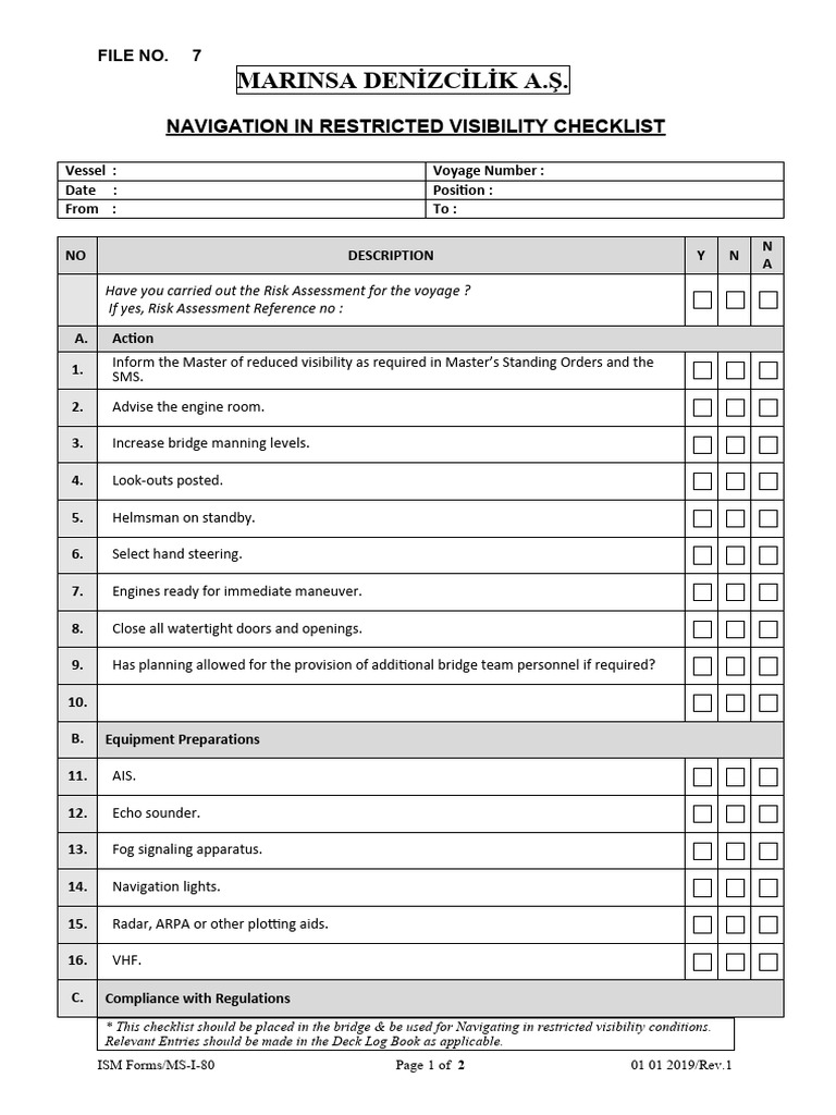 Restricted Visibility Navigation Checklist | PDF | Navigation | Ships