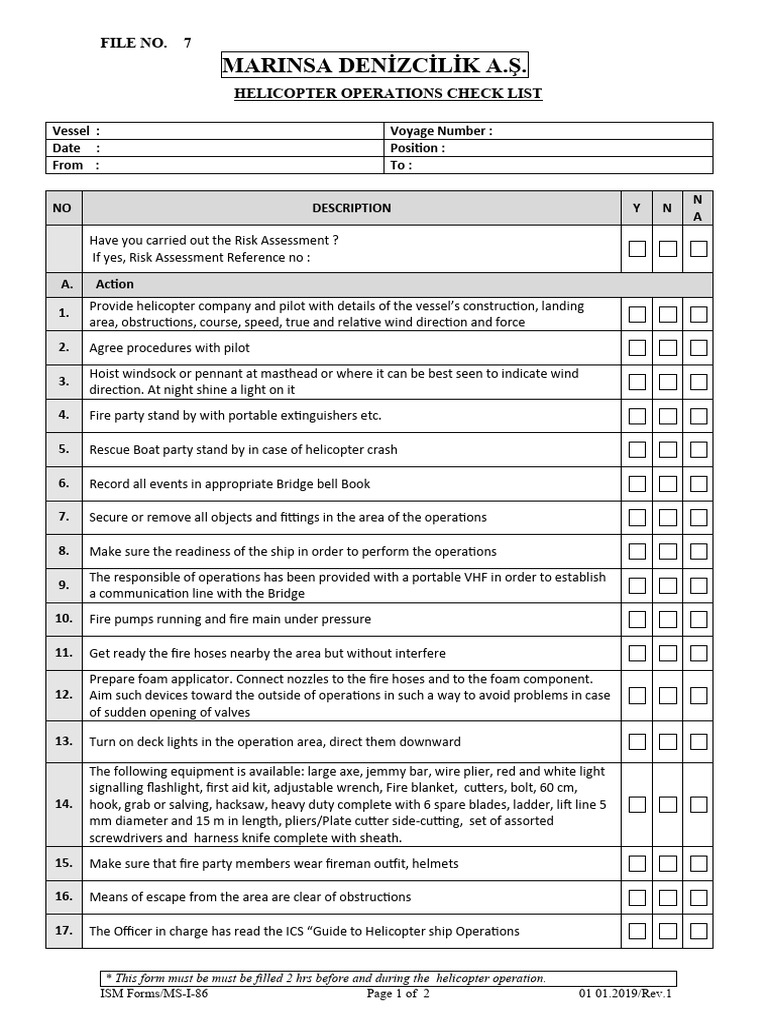Ms-I-86 Helicopter Operations Check List | PDF
