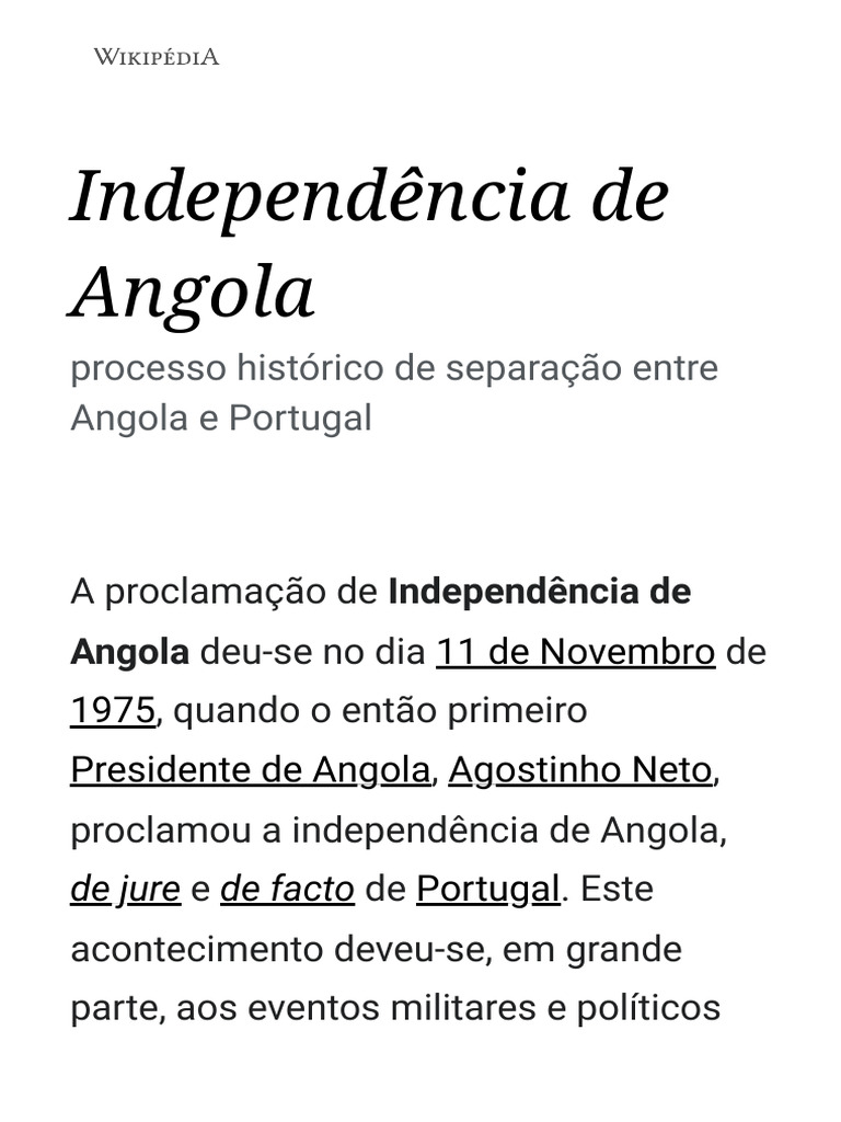 Independência de Angola - Wikipédia, A Enciclopédia Livre | PDF ...