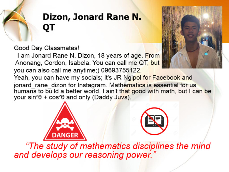 Meet Jonard Rane Dizon: Math Enthusiast | PDF
