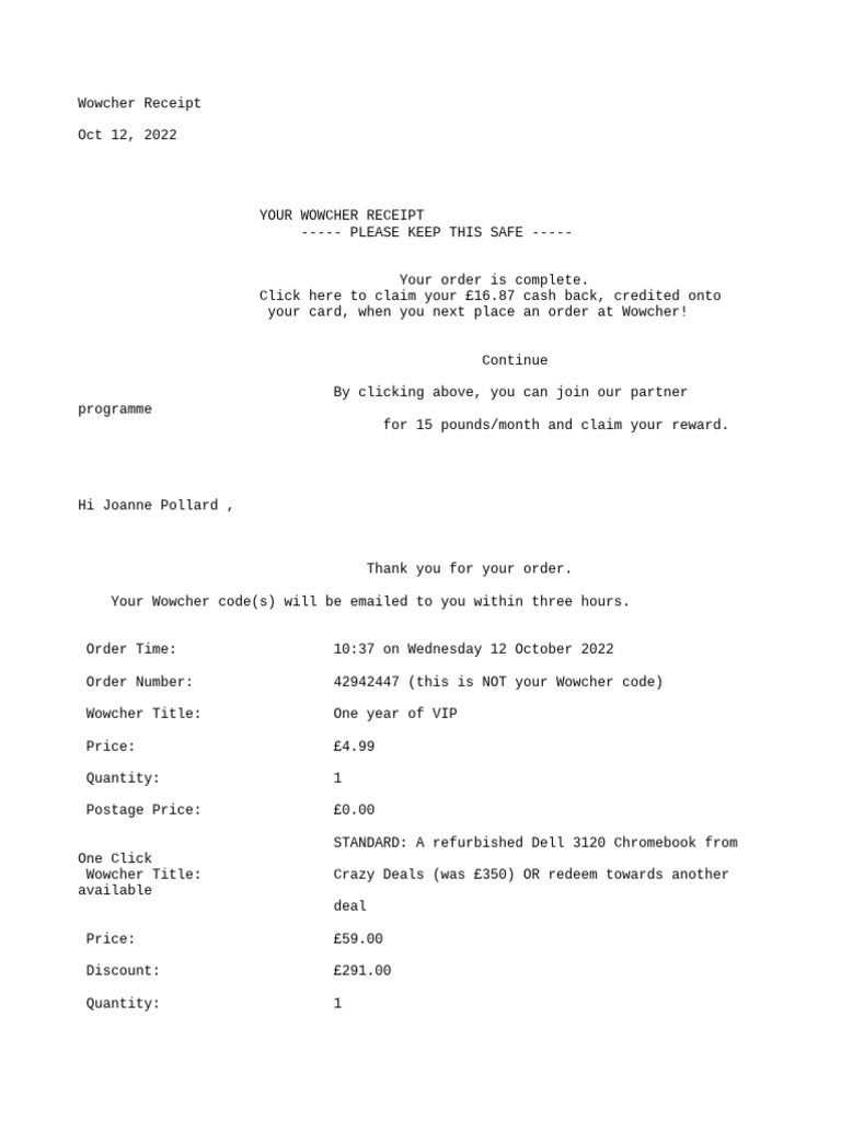 Your Wowcher Receipt For The Order 42942447 Is Here | PDF | Service ...