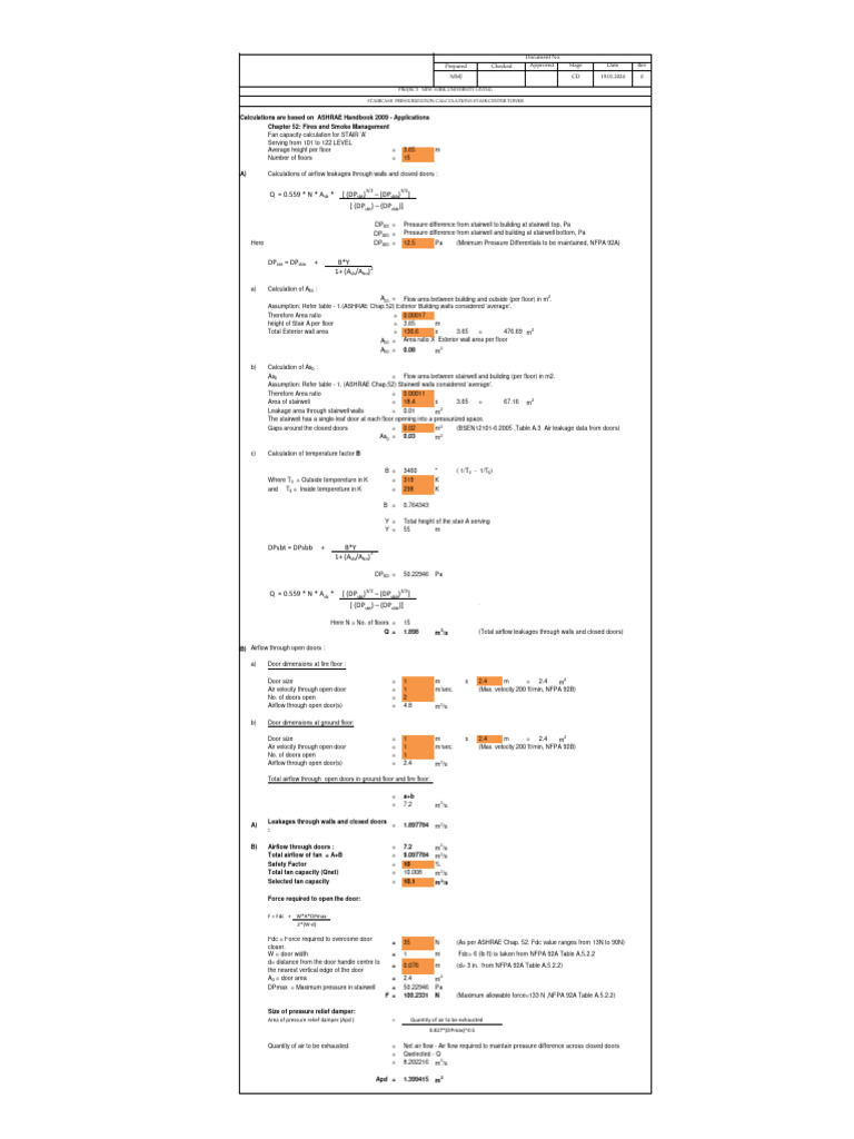 Staircase Pressurisation Calculation Center Tower Pdf