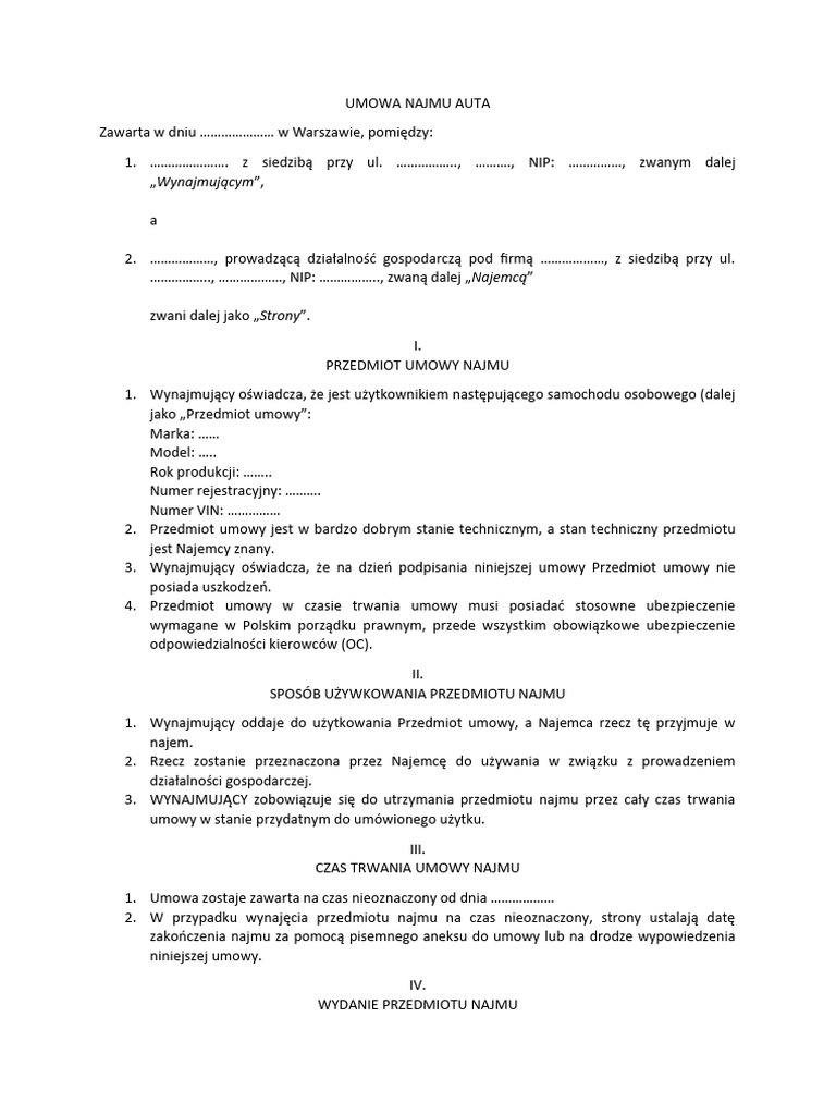 Umowa Najmu Auta | PDF