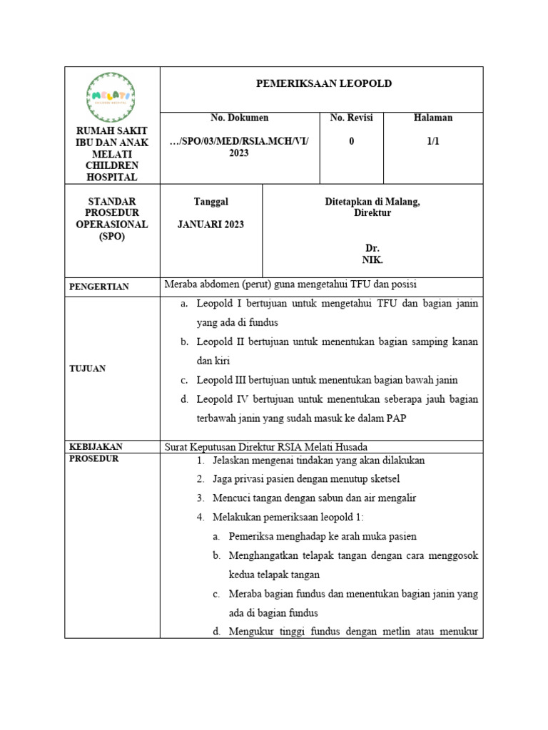 Sop Pemeriksaan Leopod | PDF
