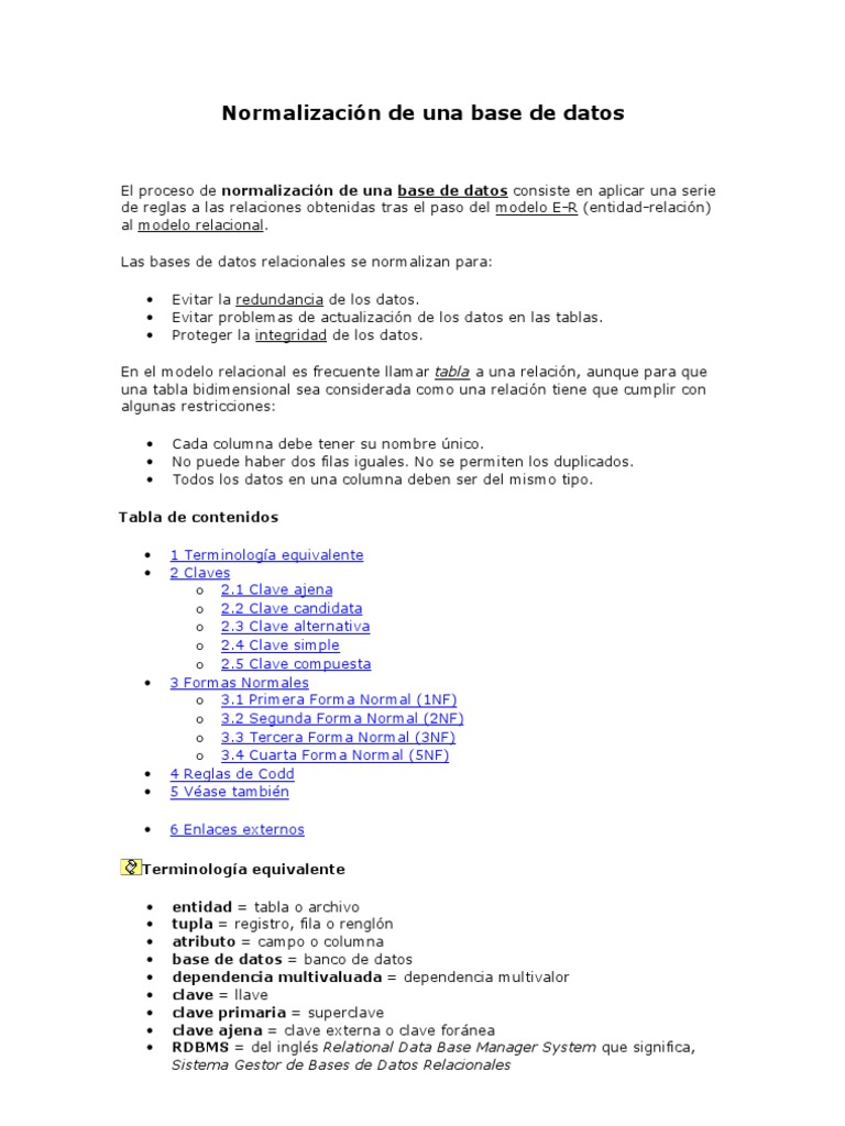 Normalizaci N de Una Base de Datos | PDF