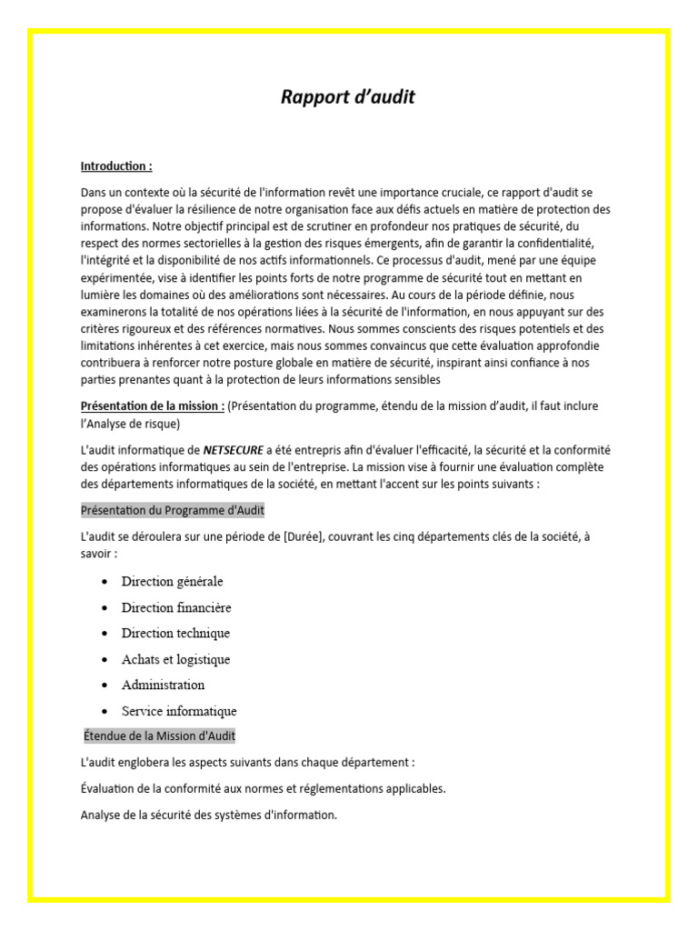 Rapport Audit | PDF | Sécurité des systèmes d'information | Sécurité