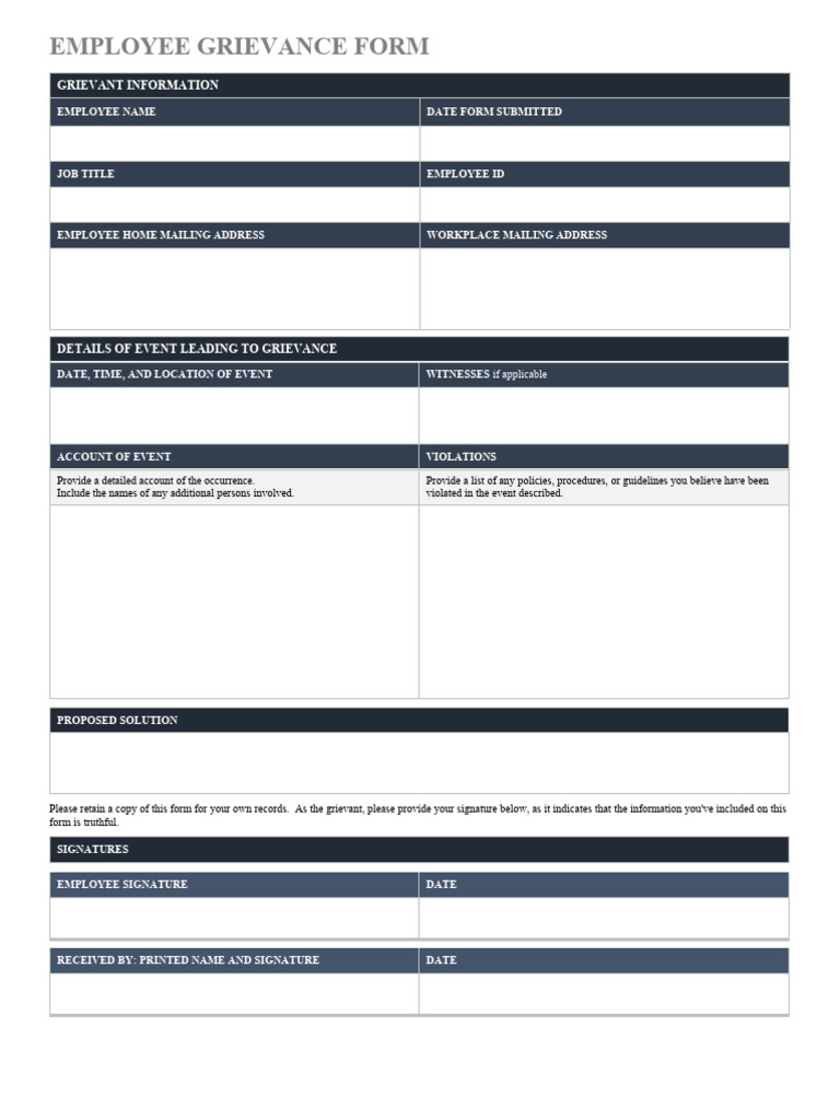 Employee Grievance Form Template | PDF