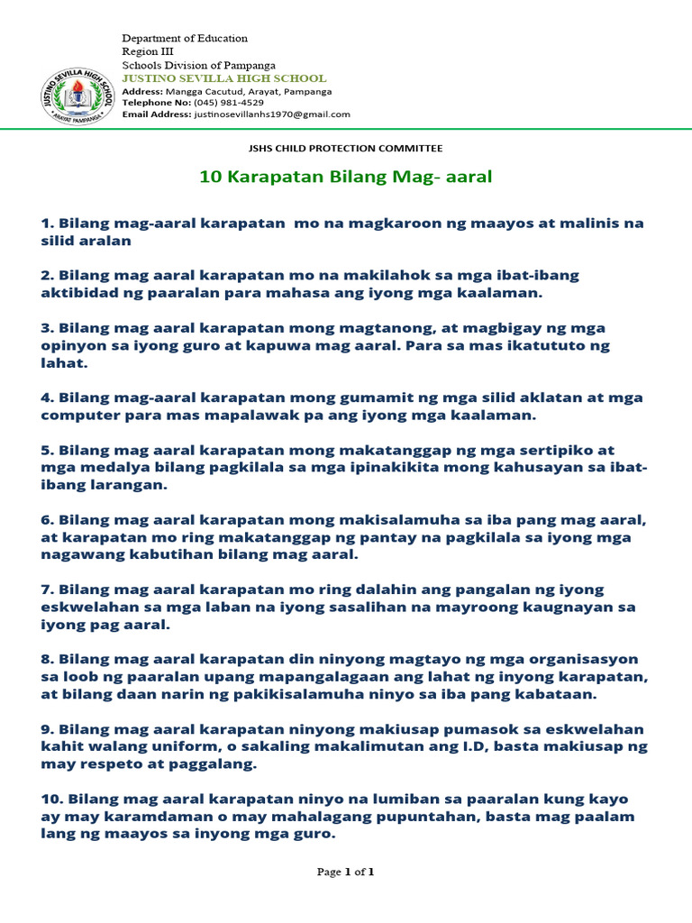 JSHS Students Rights | PDF