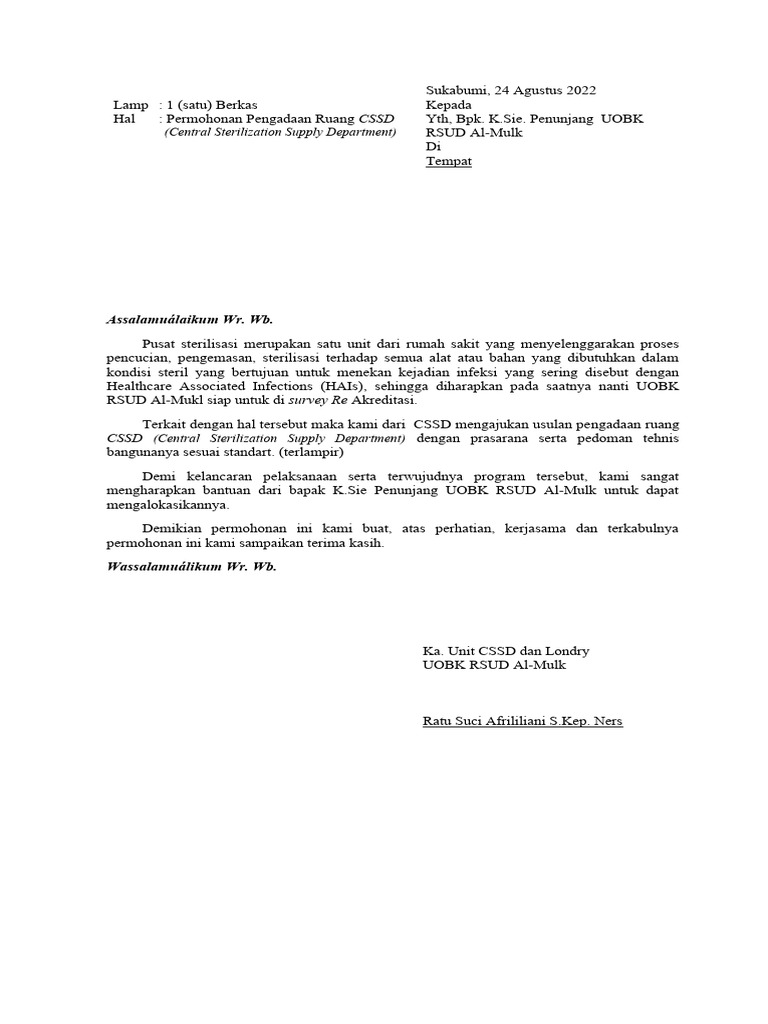 Permohonan Ruang CSSD | PDF