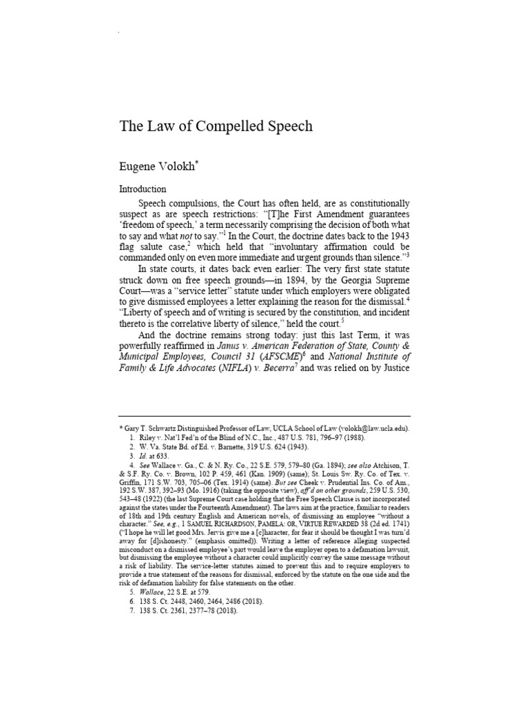The Law of Compelled Speech - Eugene Volokh | PDF | First Amendment To ...