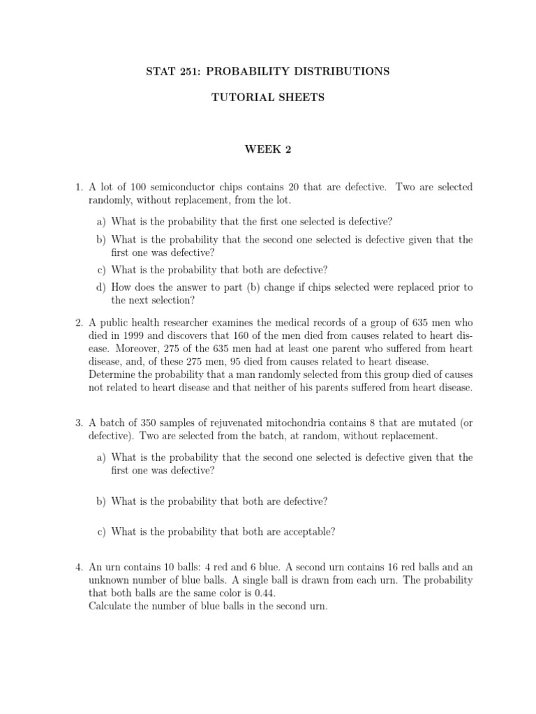 Tutorial - Sheets - Week 2 | PDF | Probability Distribution | Random Variable