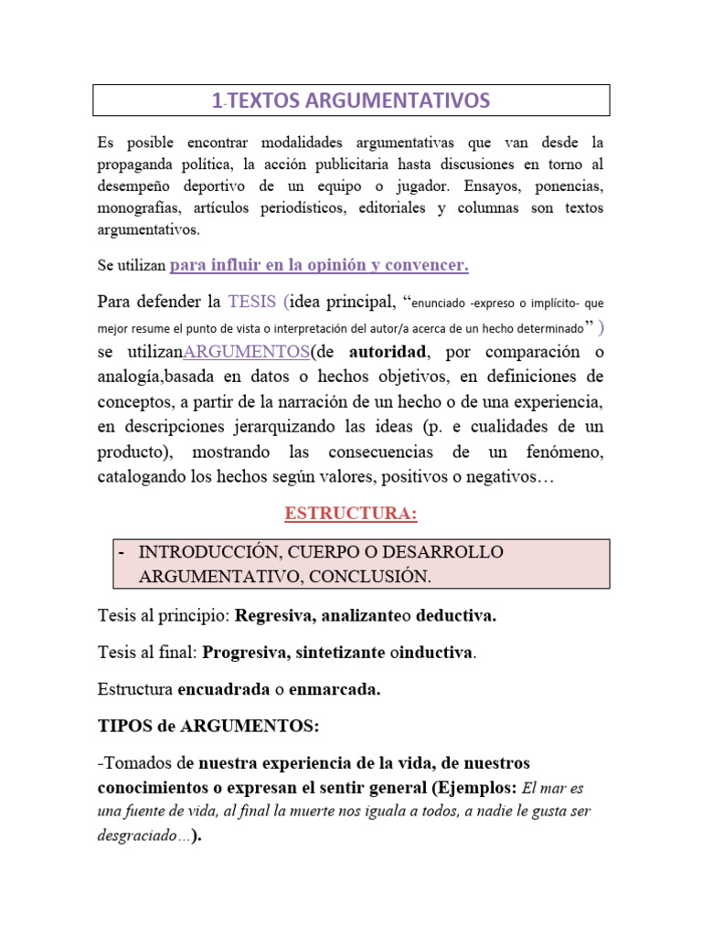 Estructura y Tipos de Textos Argumentativos | PDF | Experiencia | Teoría