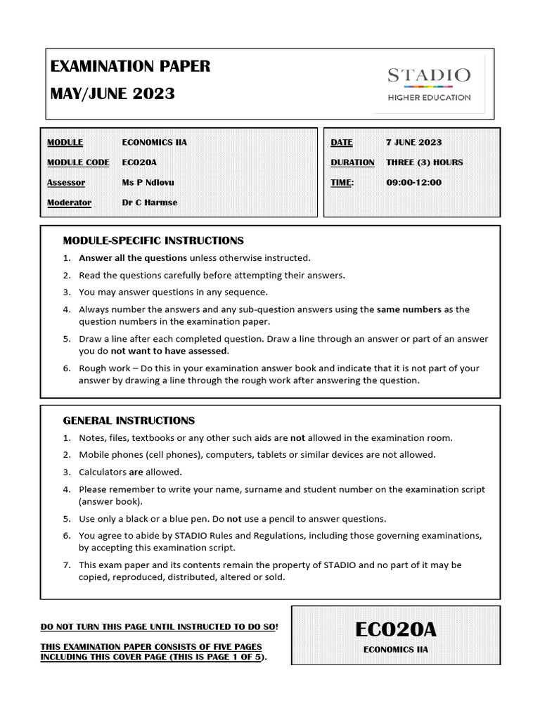 ECO20A 2023 01 Exam Paper | PDF | Demand | Price Elasticity Of Demand