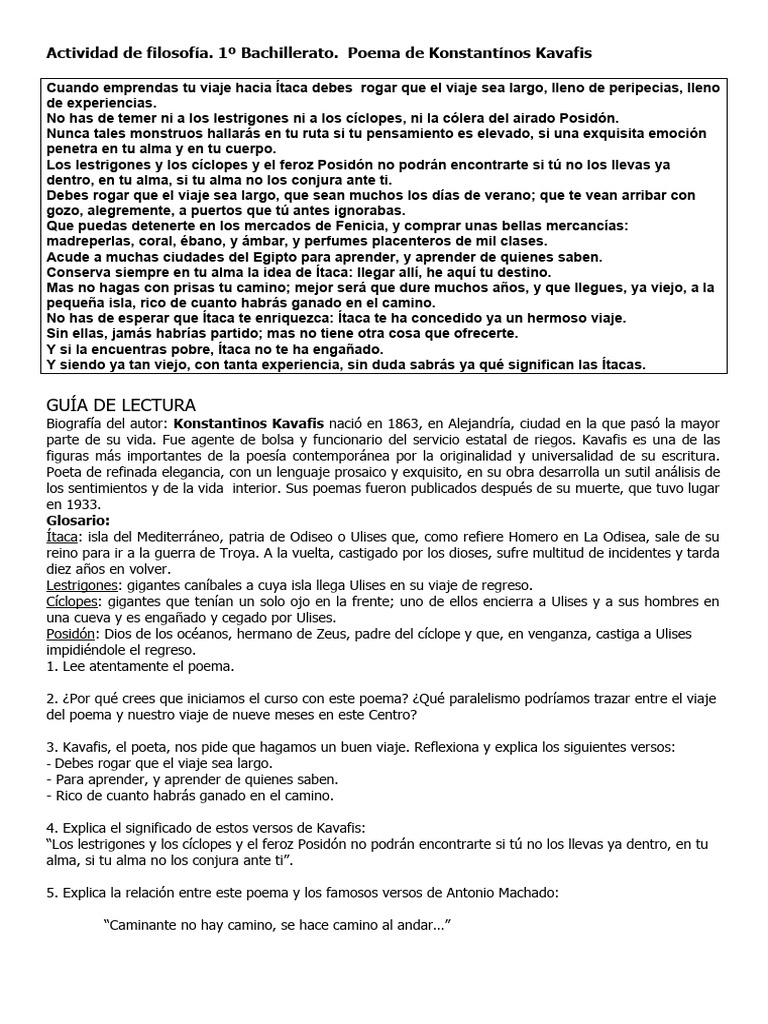 Konstantínos Kaváfis. Ítaca | PDF | Odiseo