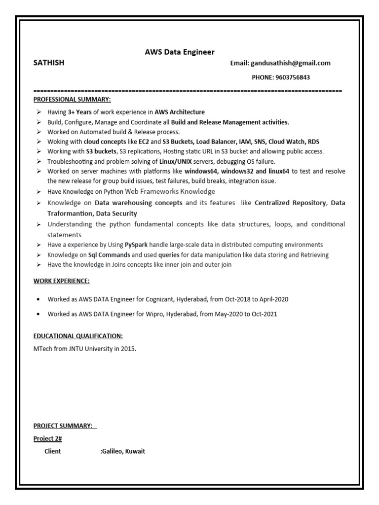 Sathish DATA Engineer | PDF | Amazon Web Services | Cloud Computing