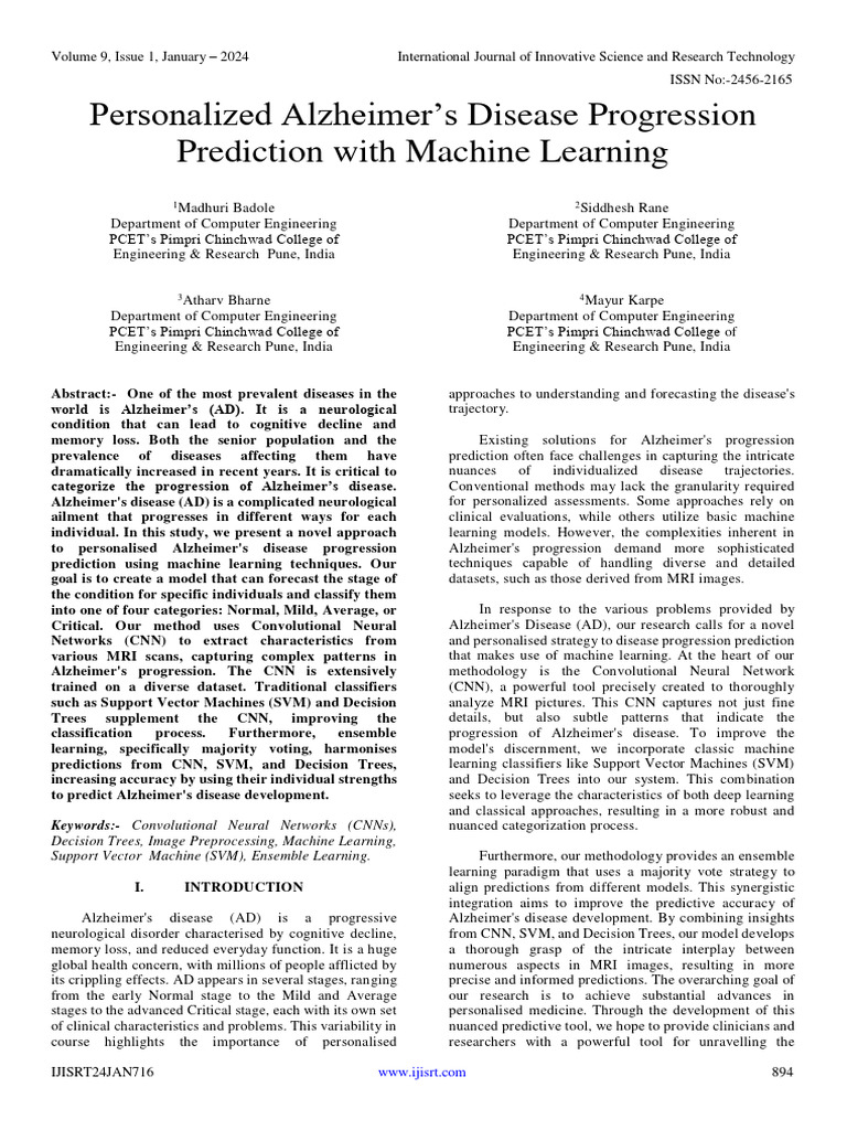 Personalized Alzheimer's Disease Progression Prediction With Machine ...