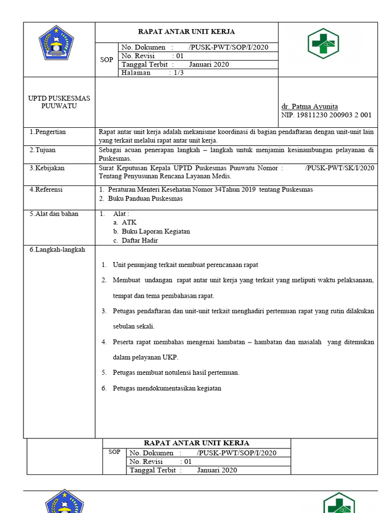 7.1.3.7 Sop Rapat Antar Unit Kerja | PDF 7.1.3.7 Sop Rapat Antar Unit Kerja | PDF