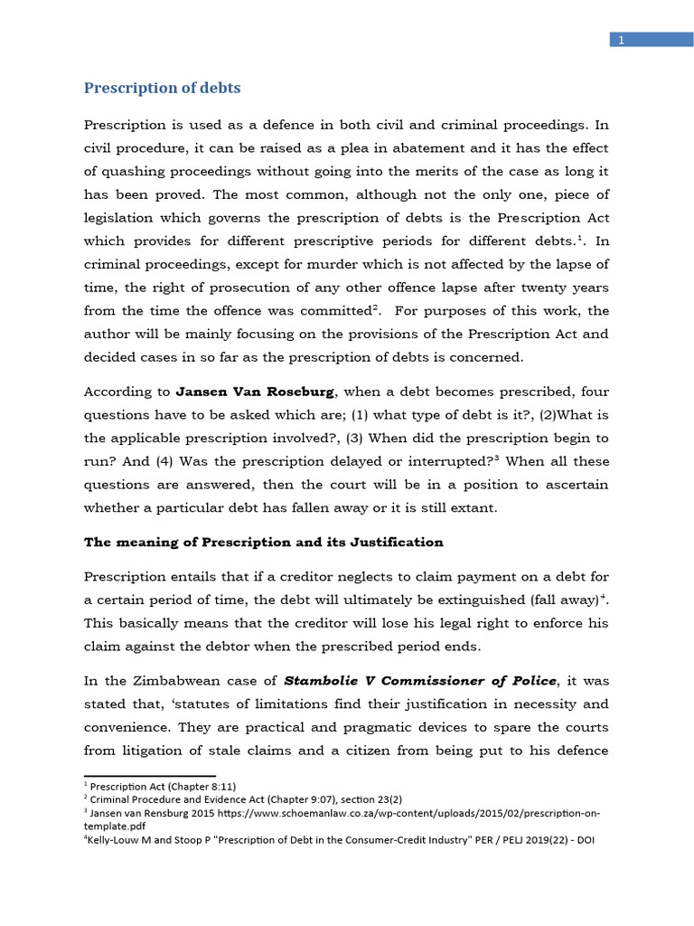 Prescription of Debts Explained | PDF | Statute Of Limitations | Debt