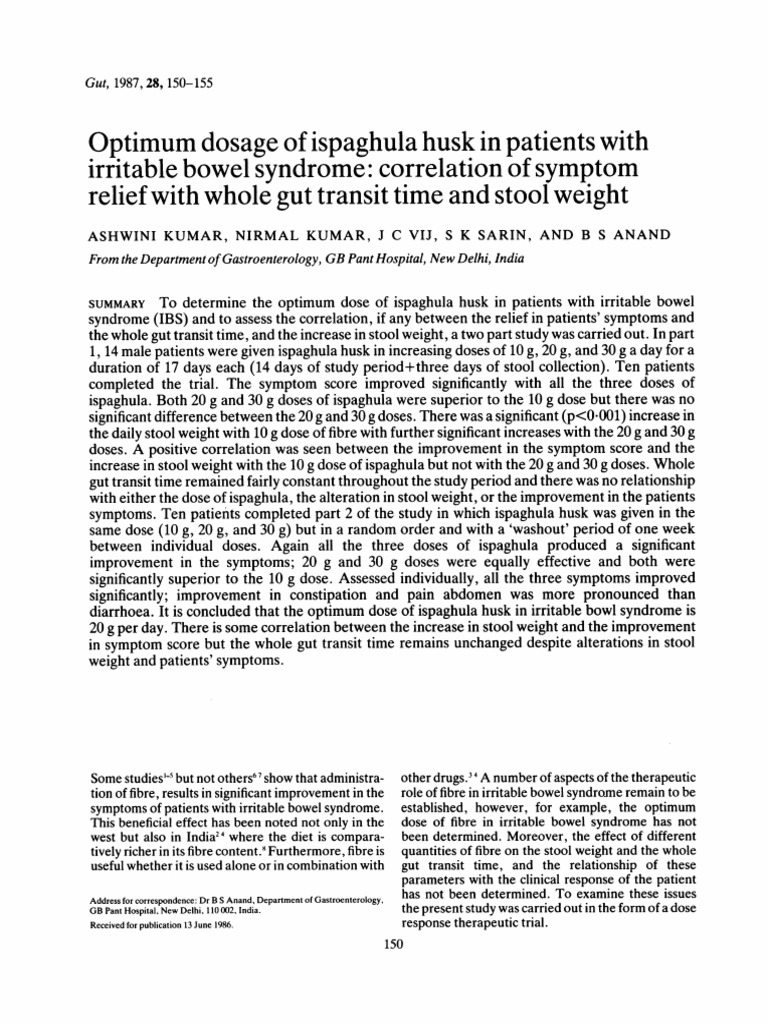 Optimum Dosage of Ispaghula Husk in Patients With Irritable Bowel ...