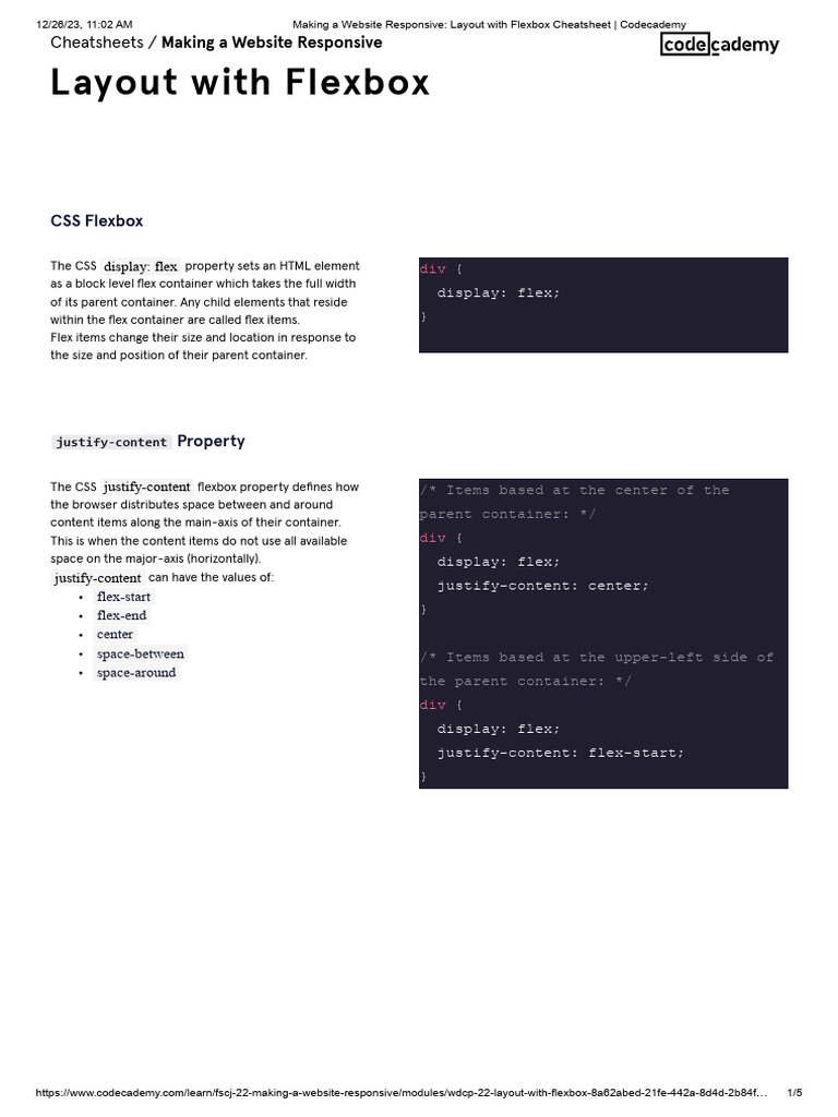 Making A Website Responsive - Layout With Flexbox Cheatsheet - Codecademy | PDF | Web Standards ...