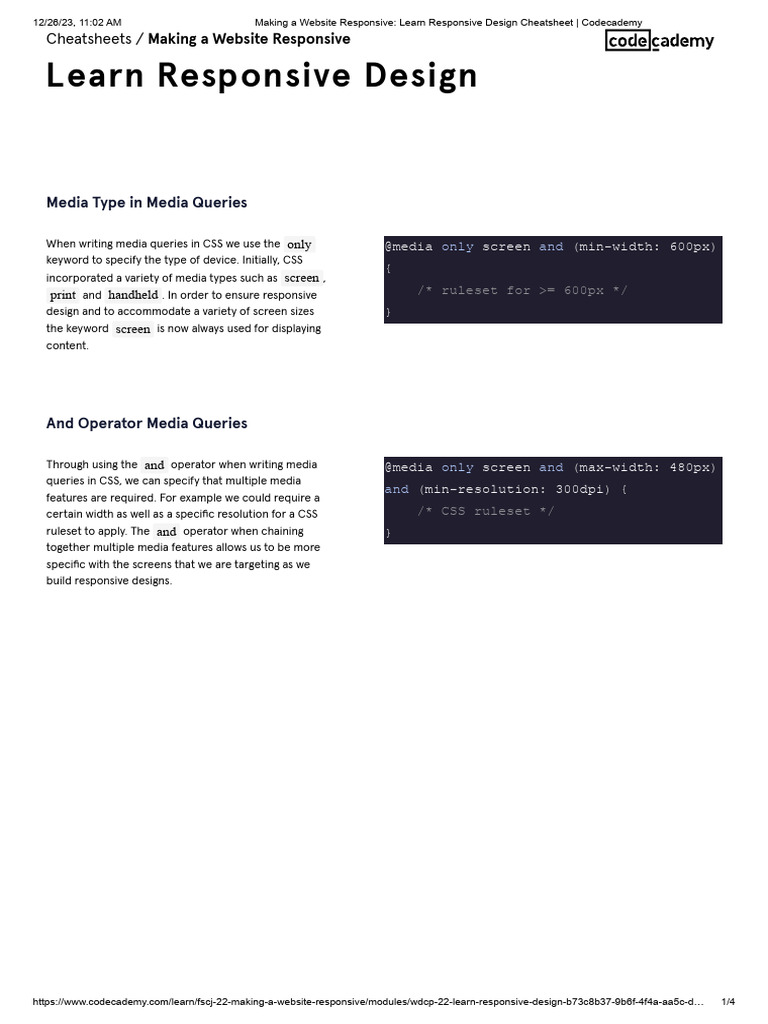 Making a Website Responsive_ Learn Responsive Design Cheatsheet _ Codecademy | PDF | Responsive ...