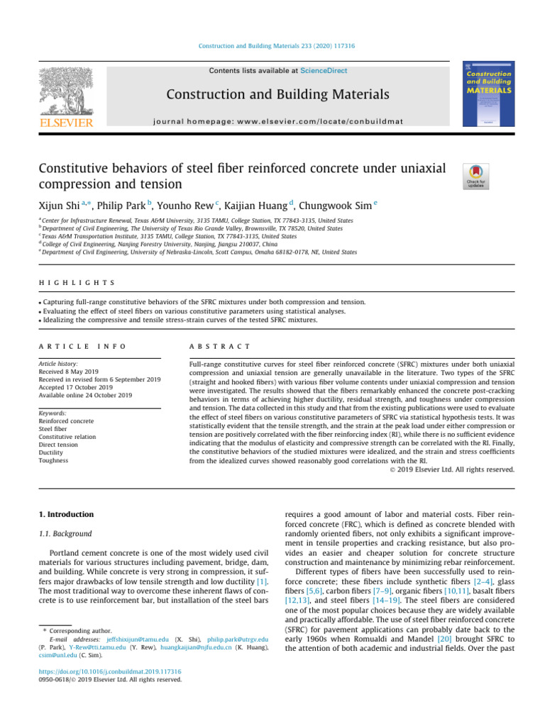 Constitutive Behaviors Of Steel Fiber Reinforced Concrete Under Uniaxial Compression And Tension