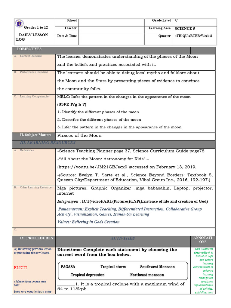 Understanding Moon Phases in Science 5 | PDF | Learning | Moon