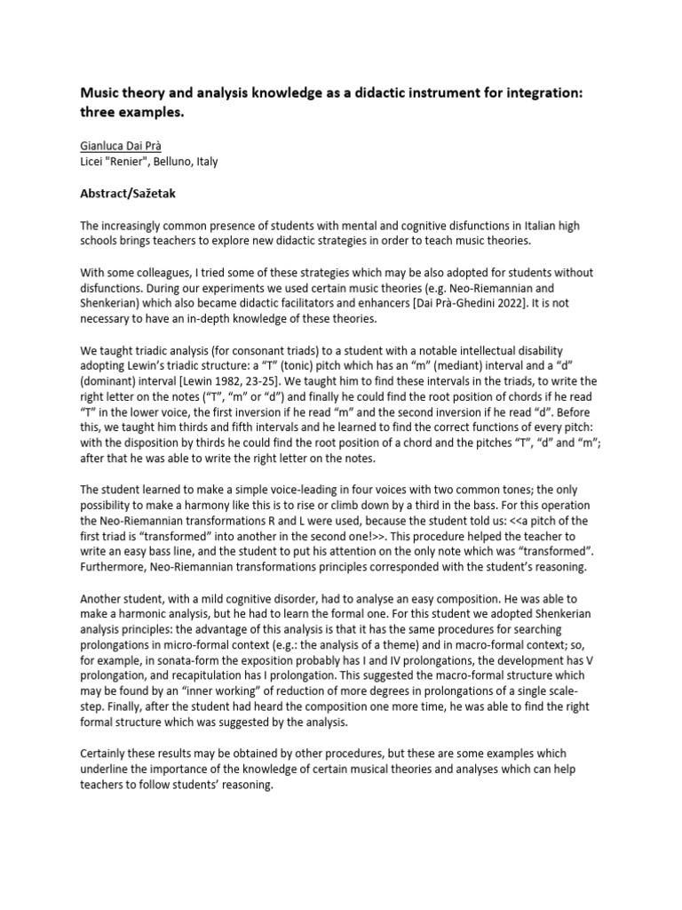 Music Theory and Analysis Knowledge As A Didactic Instrument For ...