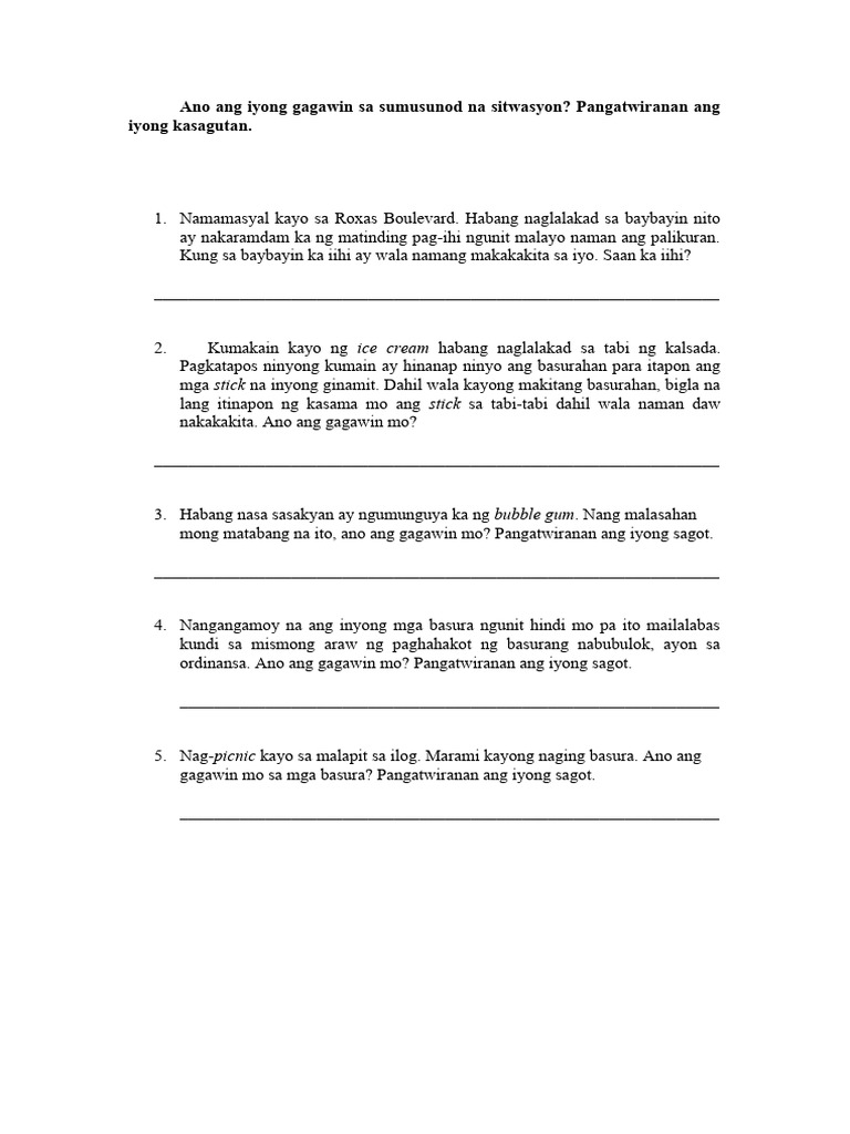 Ano Ang Iyong Gagawin Sa Sumusunod Na Sitwasyon | PDF